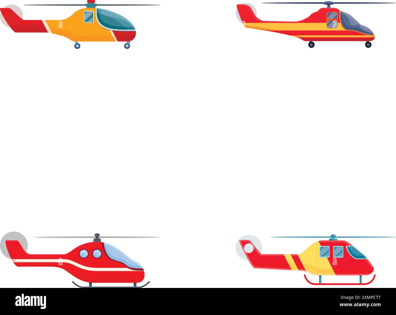 Rescue helicopter icons set cartoon vector. Flying colorful chopper ...