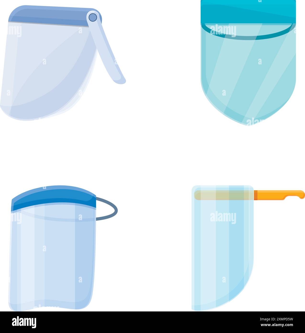 Protective mask icons set cartoon vector. Clear safety shield screen ...