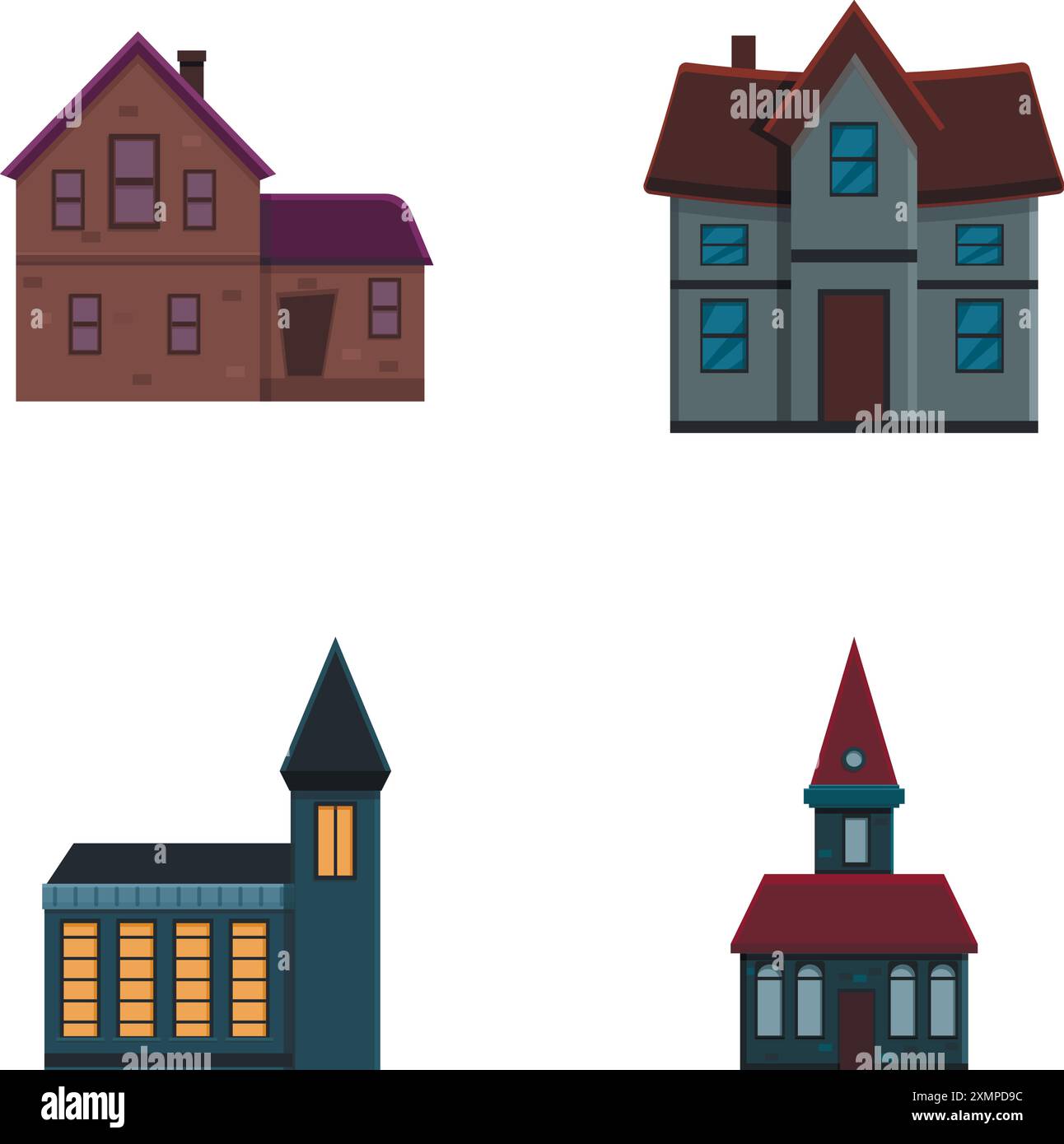 Old building icons set cartoon vector. Various dwelling in bad ...