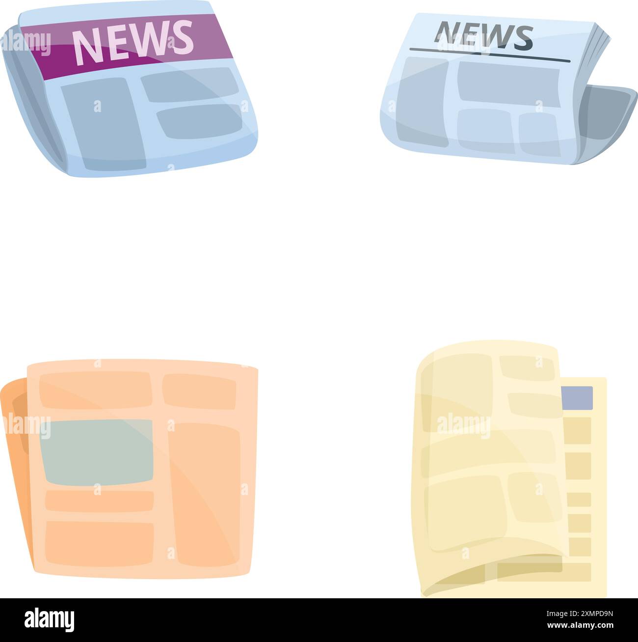 Newspaper icons set cartoon vector newspaper with various heading news ...