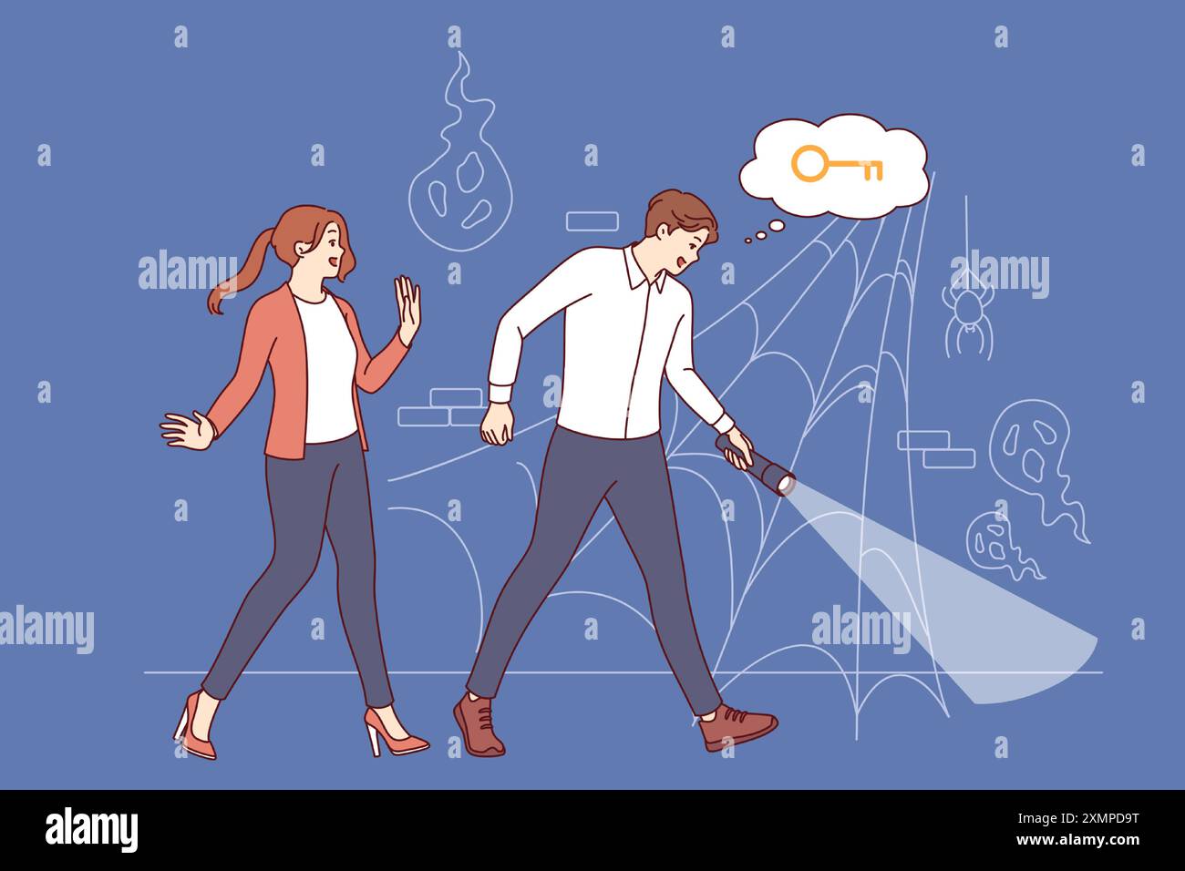 Adventure quest game in scary basement with cobwebs and ghosts for ...