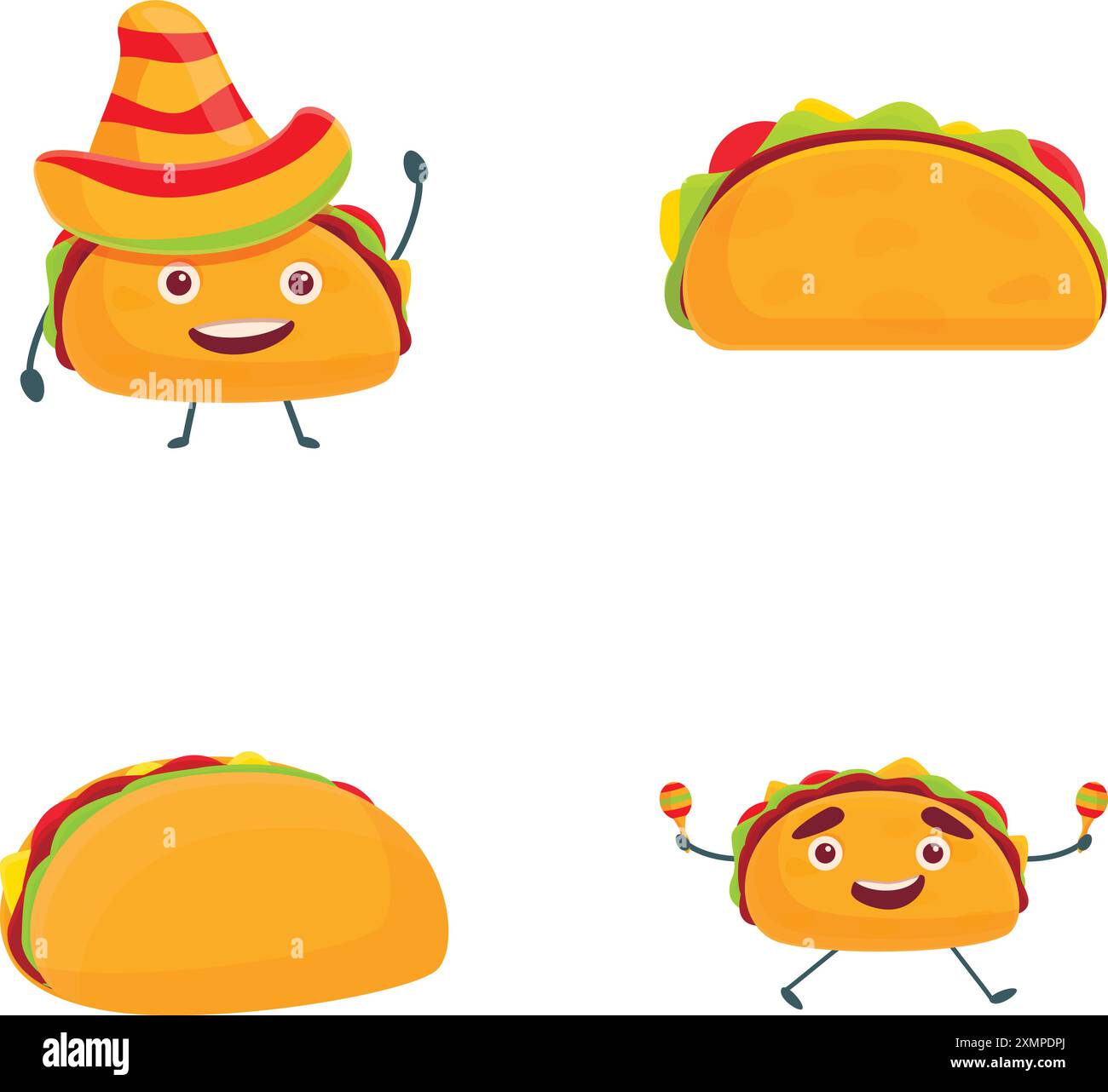 Funny taco icons set cartoon vector. Cute cartoon fast food tacos ...