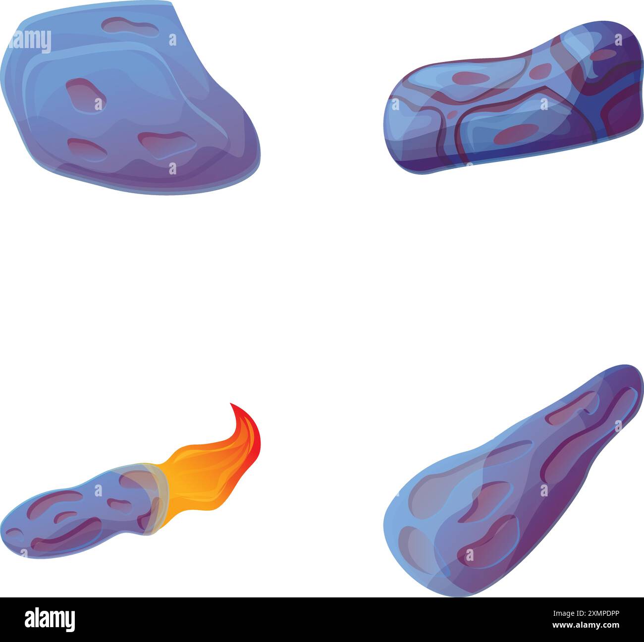 Flying meteorite icons set cartoon vector space meteor hi-res stock ...