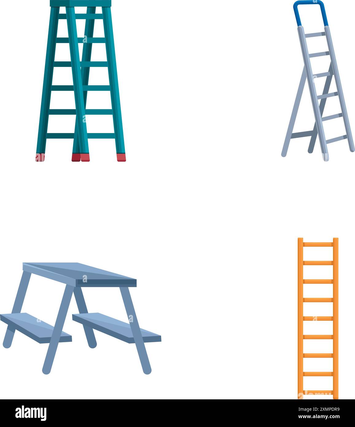 Staircase icons set cartoon vector. Various type of metal and wooden ...