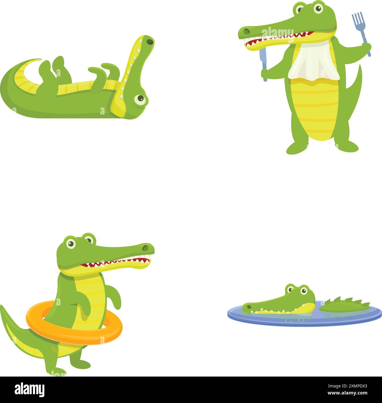Green crocodile icons set cartoon vector. Funny cartoon crocodile. Cute ...