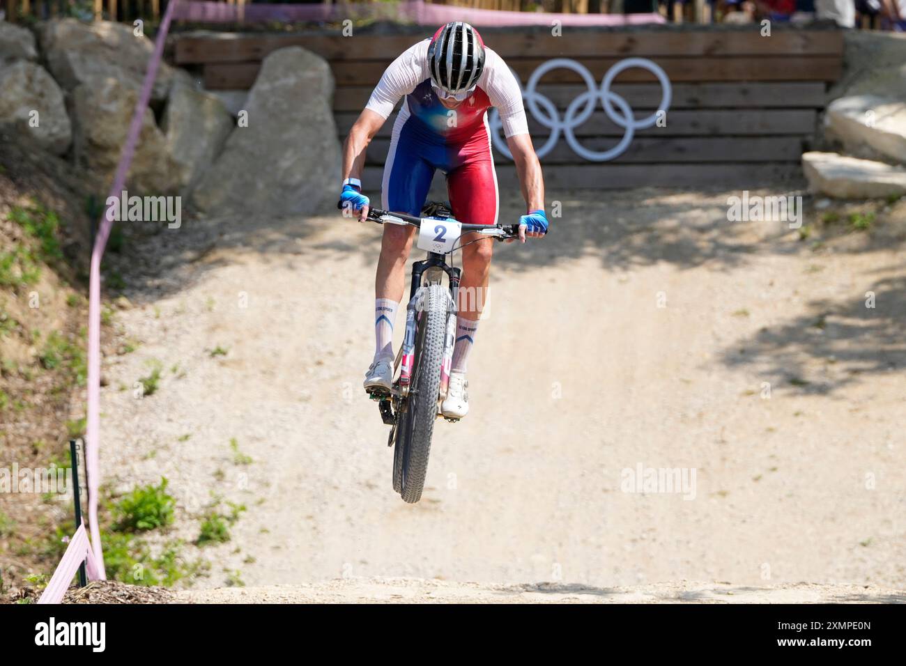 Victor Koretzky, of France, competes in the men's mountain bike race ...