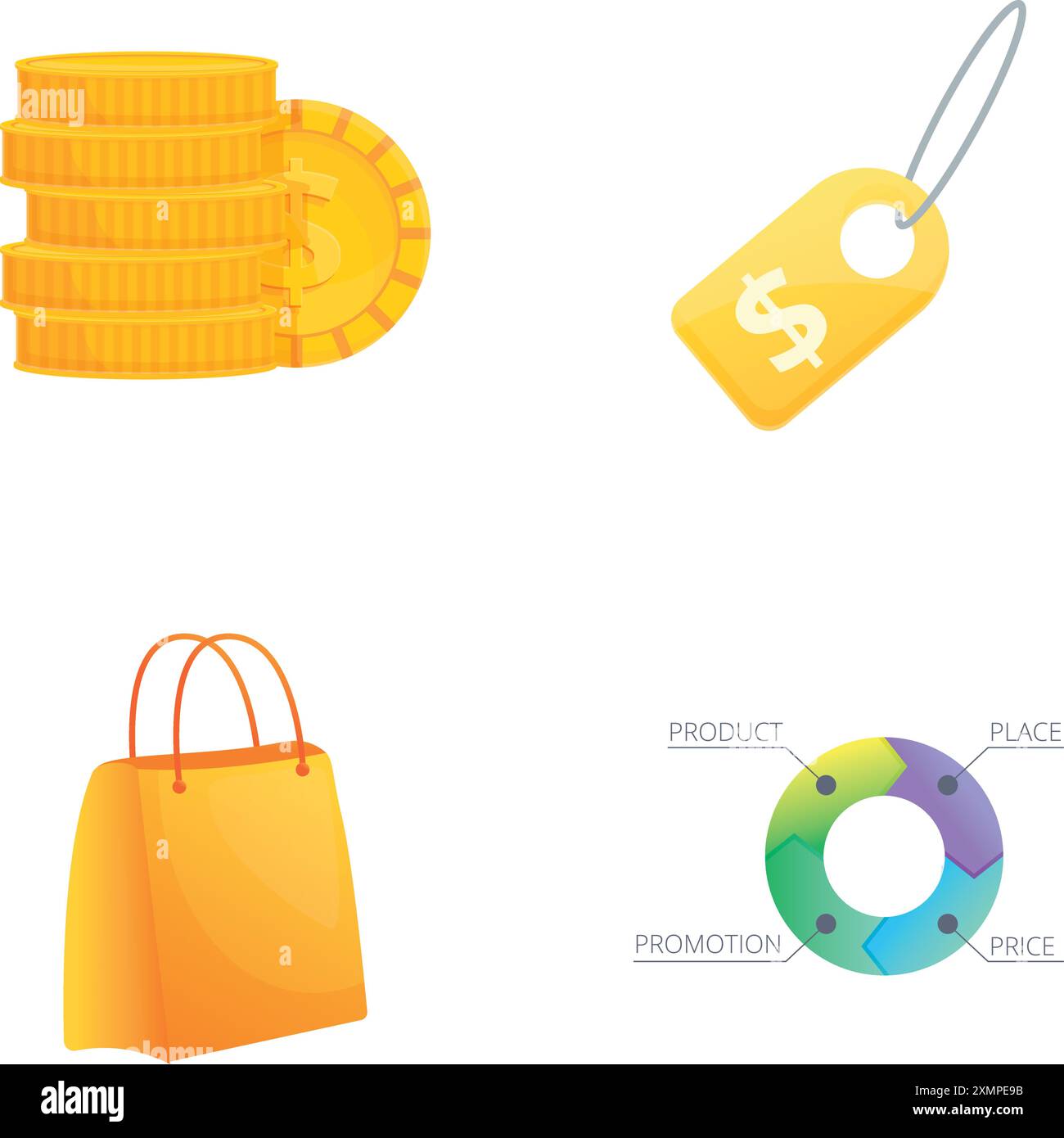Marketing strategy icons set cartoon vector. Product, price, place and ...