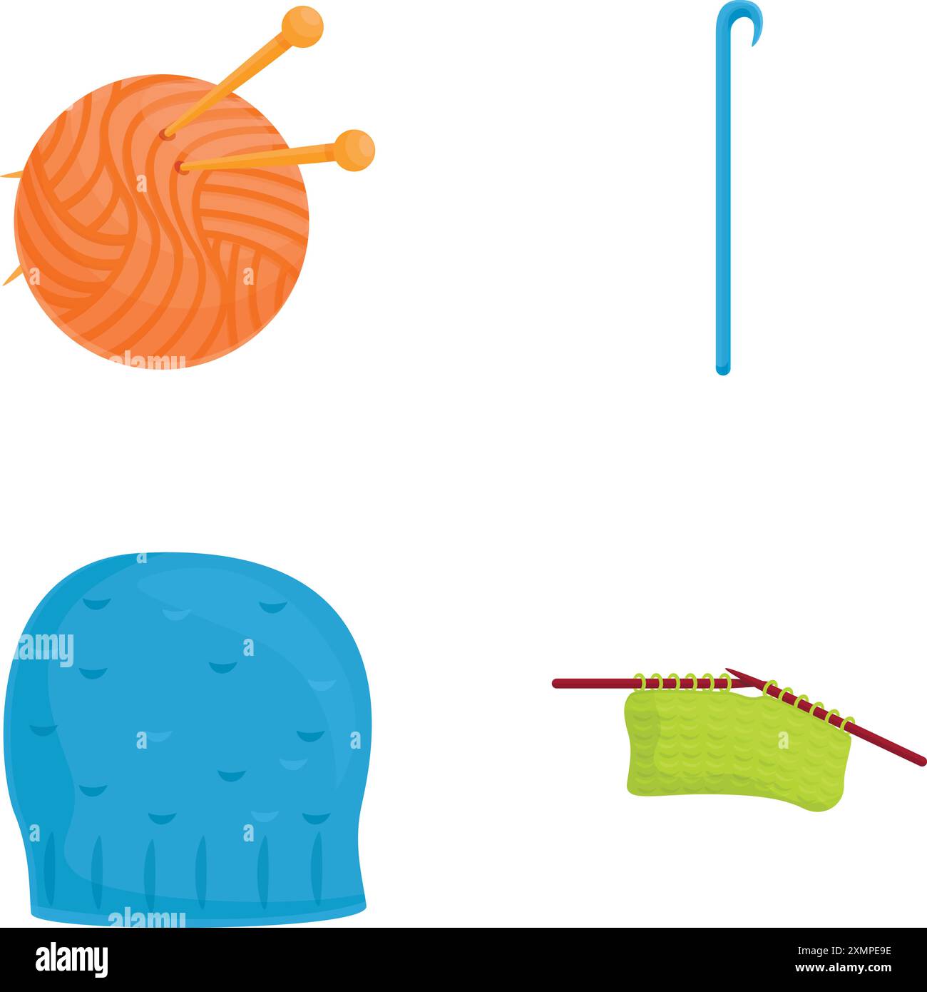 Knitting icons set cartoon vector. Knitting tool and colorful yarn ...
