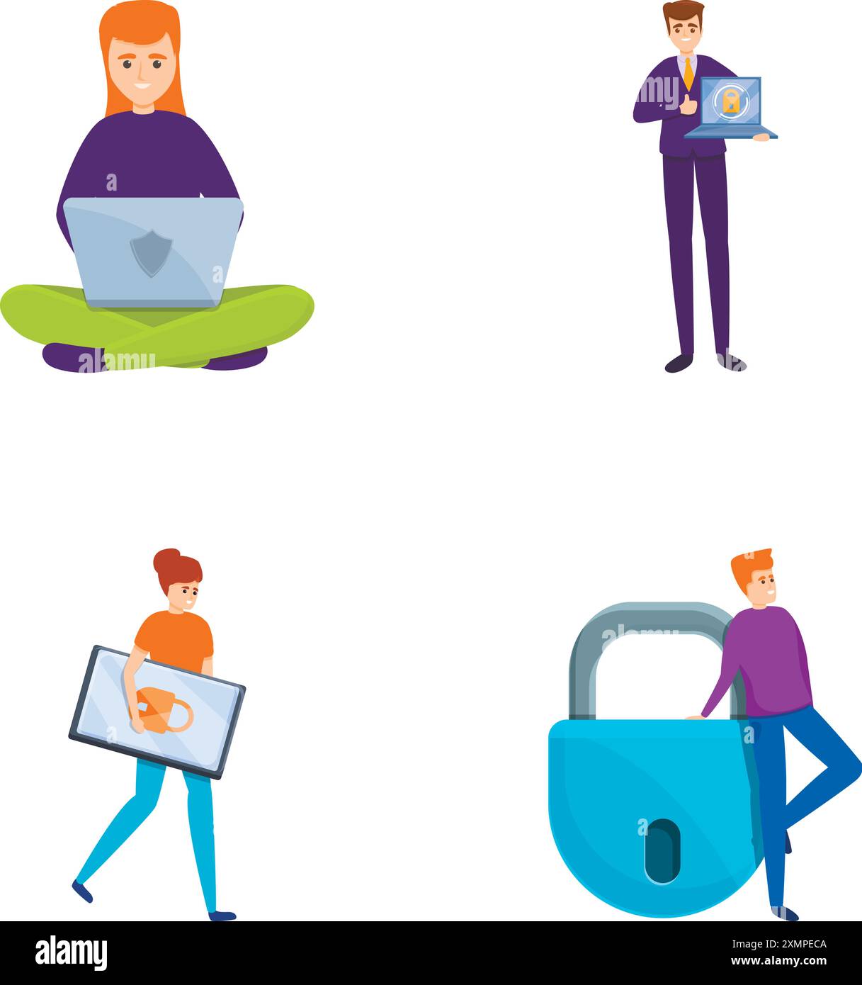 Internet security icons set cartoon vector. Online information ...