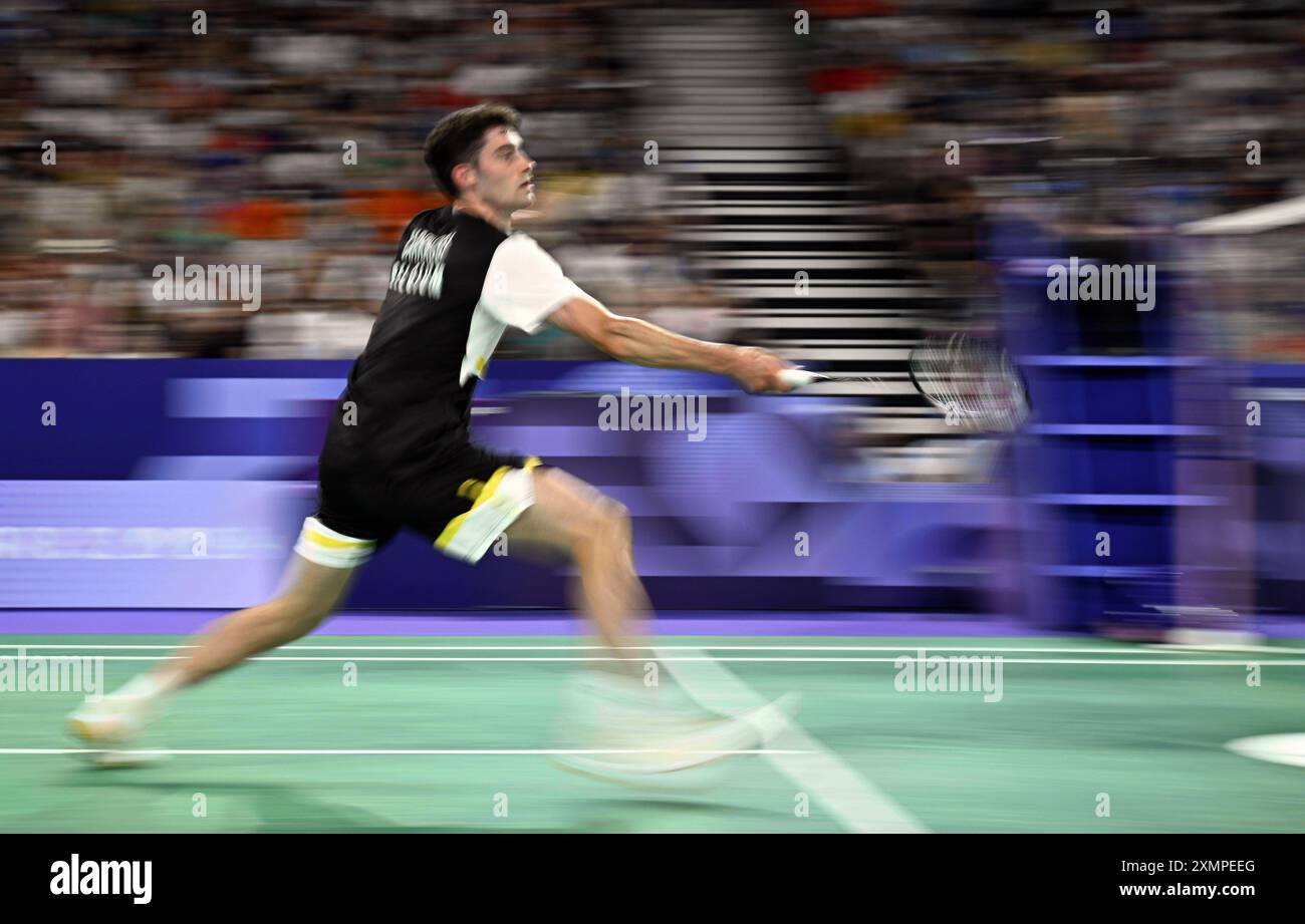 Paris, France. 29th July, 2024. Belgian badminton player Julien ...