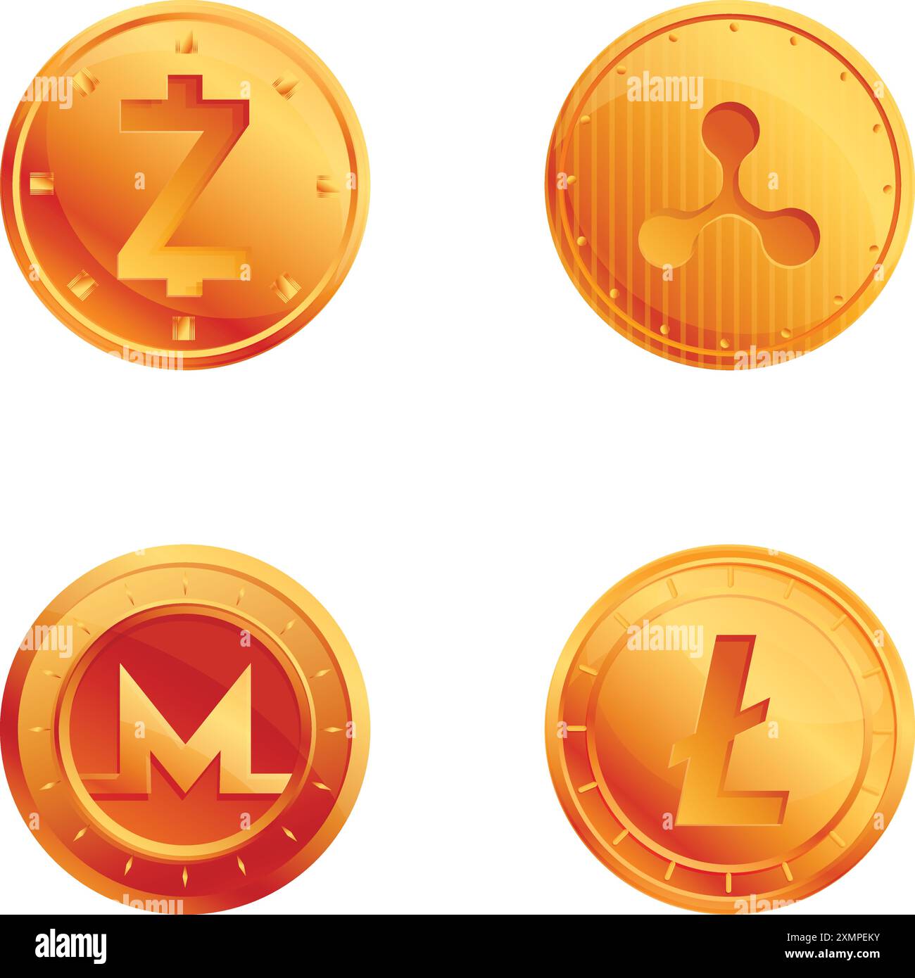 Digital money icons set cartoon vector. Golden coin with cryptocurrency ...