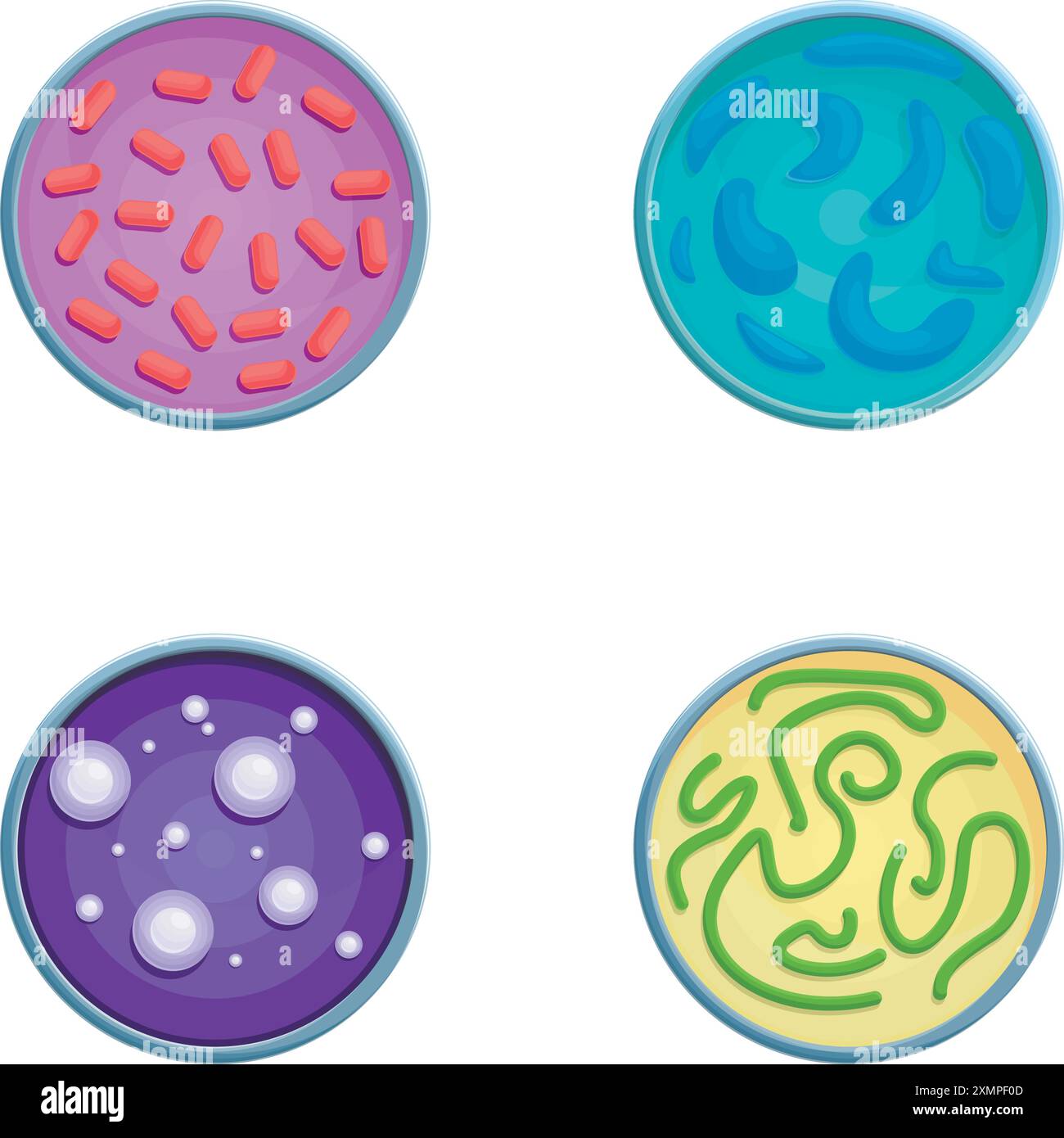 Different microorganism icons set cartoon vector. Bacteria, virus and ...