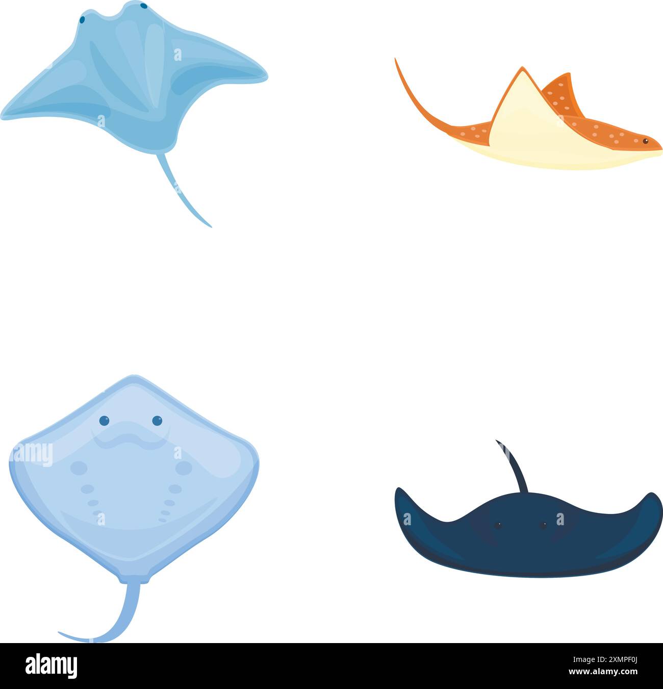 Cute stingray icons set cartoon vector. Cartoon tropical marine ...