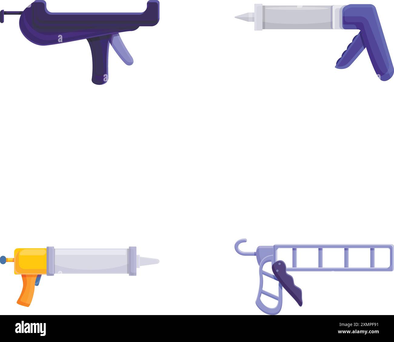 Glue gun icons set cartoon vector. Metal silicone caulk gun ...