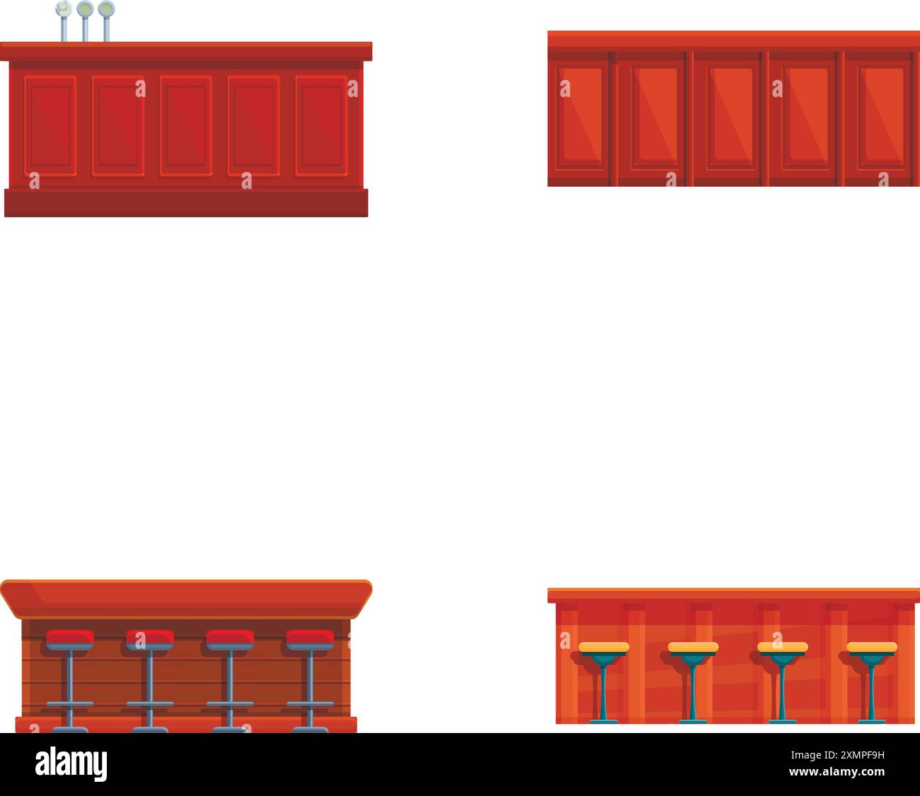 Bar furnishing icons set cartoon vector. Various bar counter and high ...