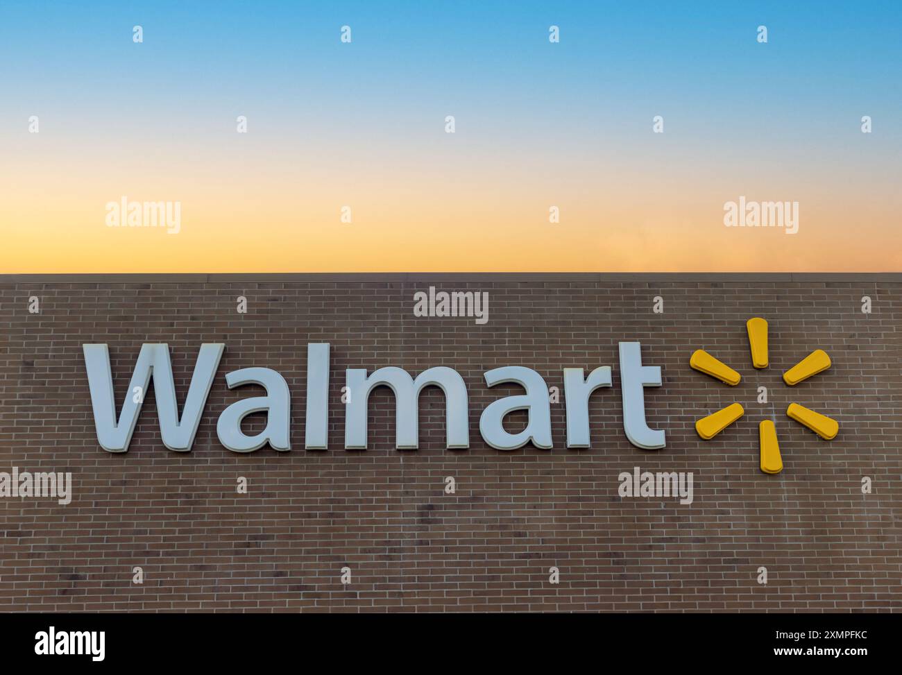 July 10, 2024 East Brunswick NJ US. View at logo front sign of Walmart ...