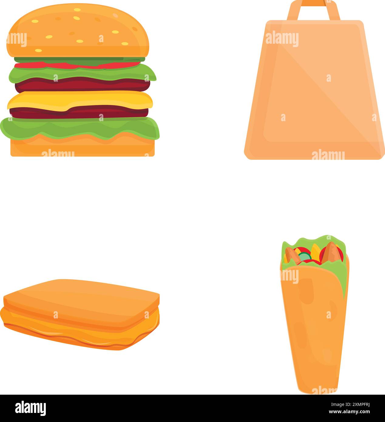 Unhealthy food icons set cartoon vector. Hot dog burger burrito and ...