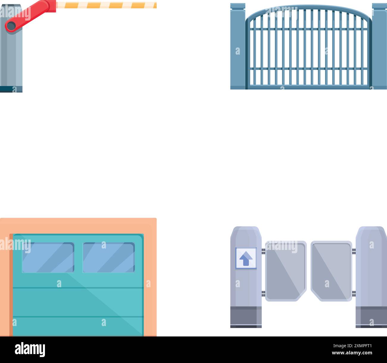 Metal gate icons set cartoon vector. Various automatic gate and ...