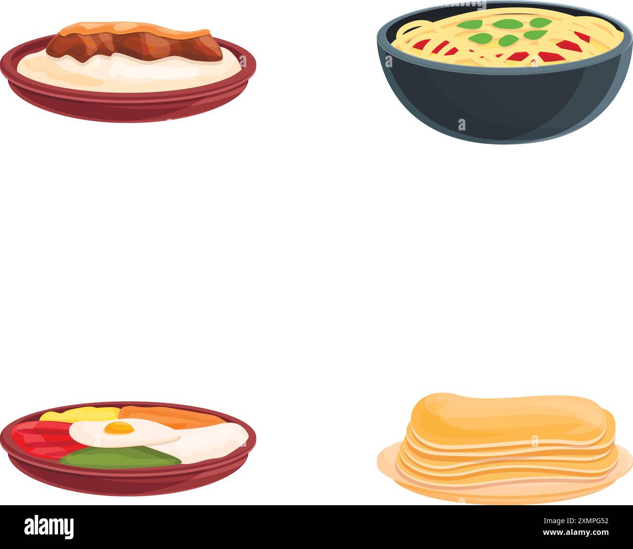 Korean dish icons set cartoon vector. Classic spicy korean cuisine ...