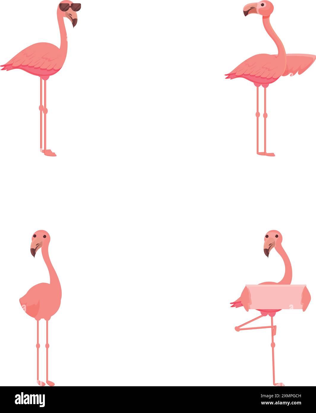 Cartoon flamingo icons set cartoon vector. Cute pink flamingo bird ...