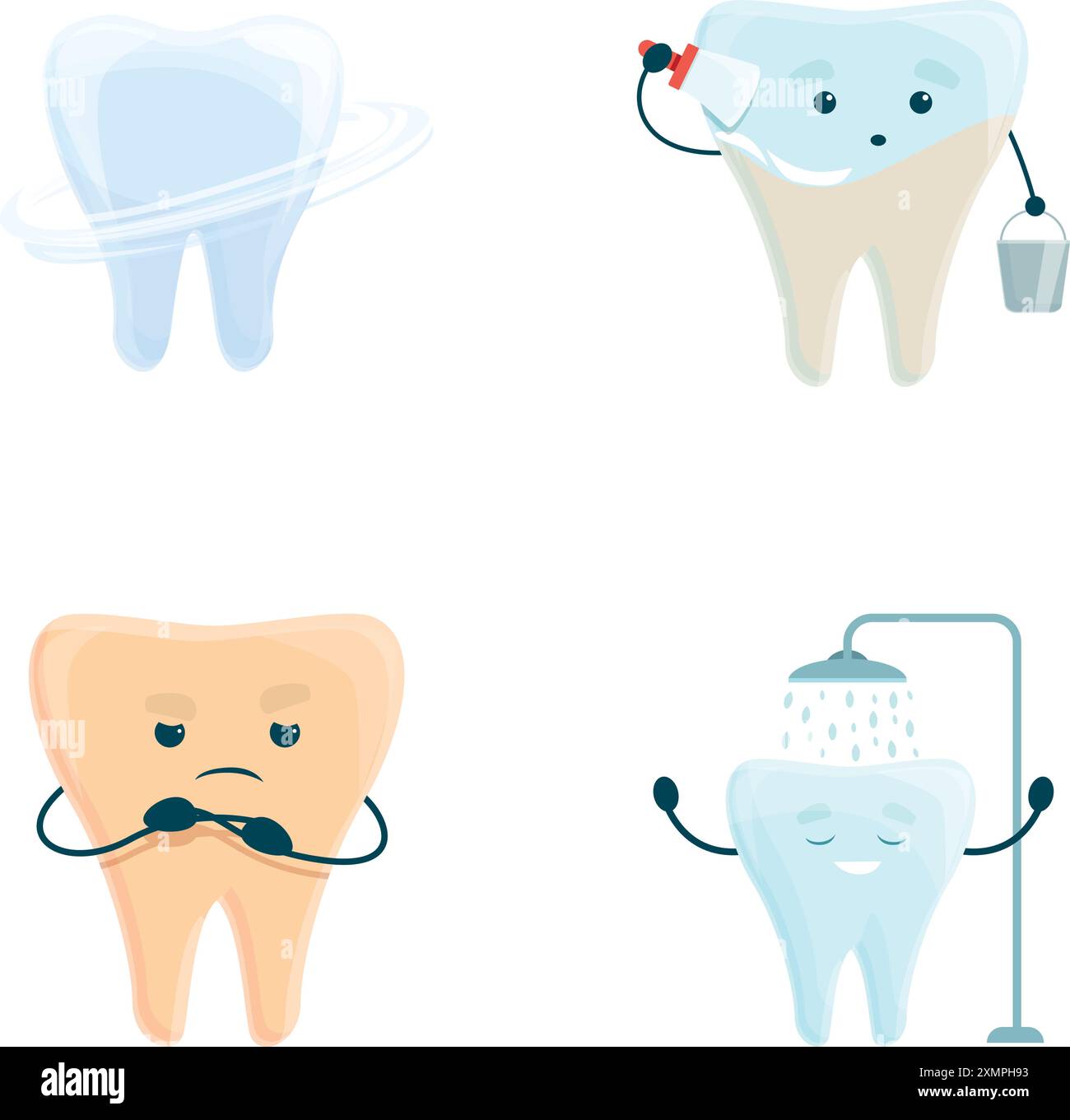 Teeth whitening icons set cartoon vector. Yellow tooth turn white after ...