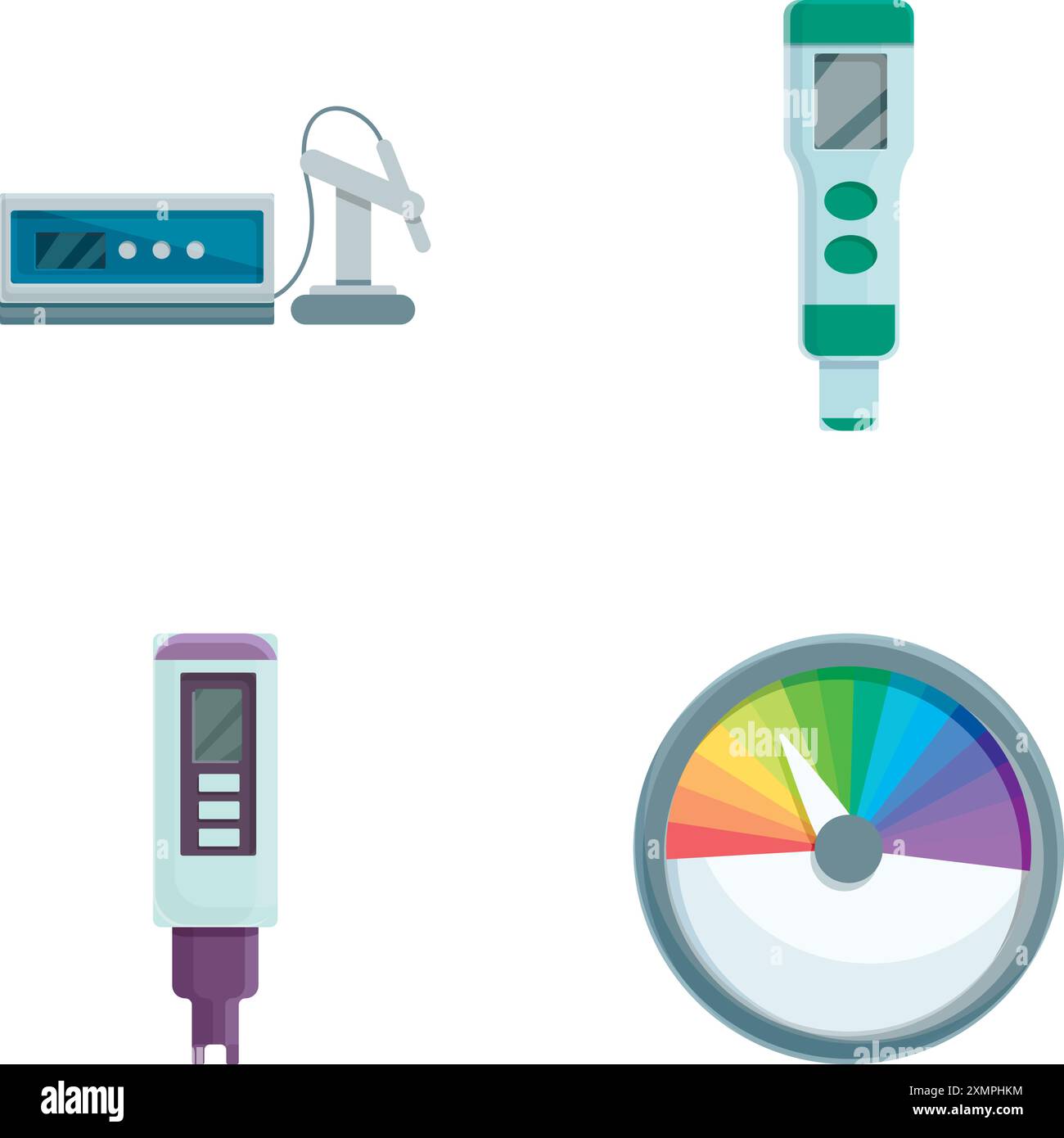 Ph measuring icons set cartoon vector. Digital chemical ph meter ...
