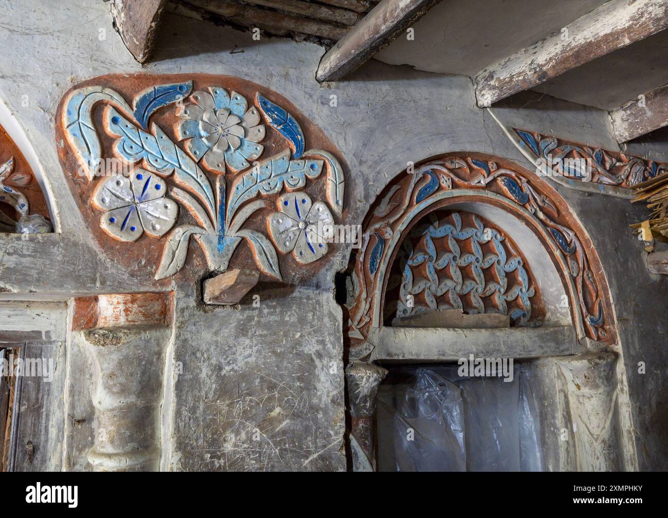 Plasterwork decorations in an old house, Rajshahi Division, Manda ...