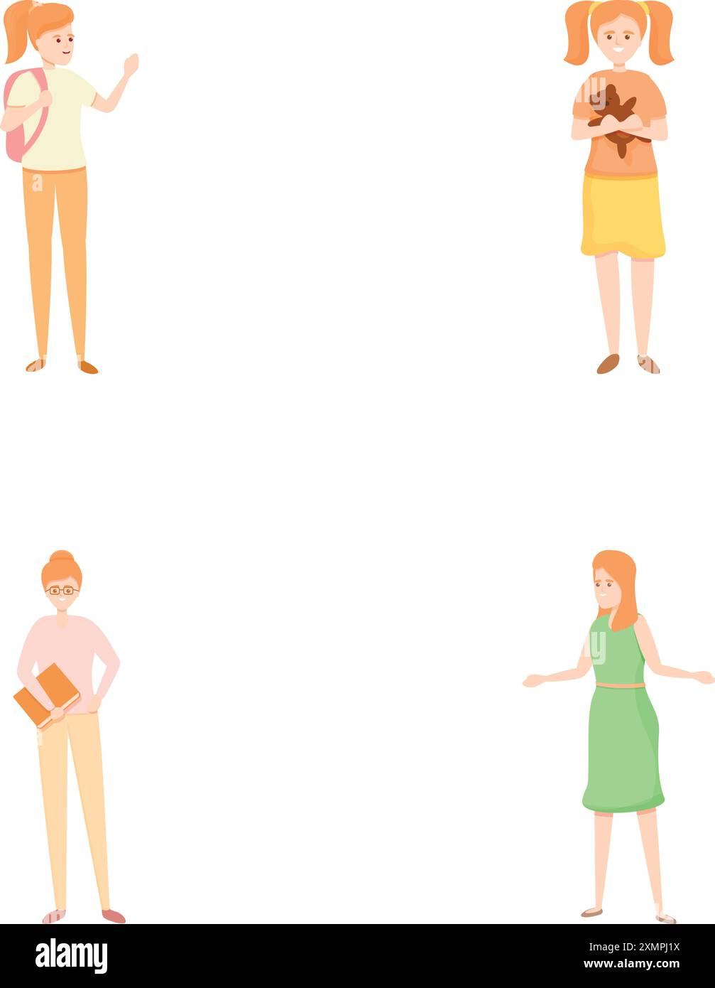 Girl icons set cartoon vector. Woman in different age period. Life ...