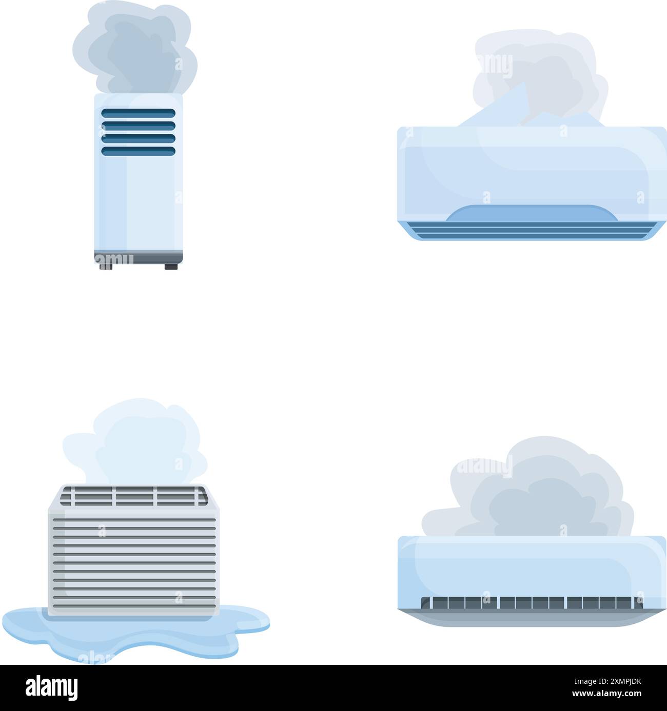Room conditioner icons set cartoon vector. Smoldering broken air ...