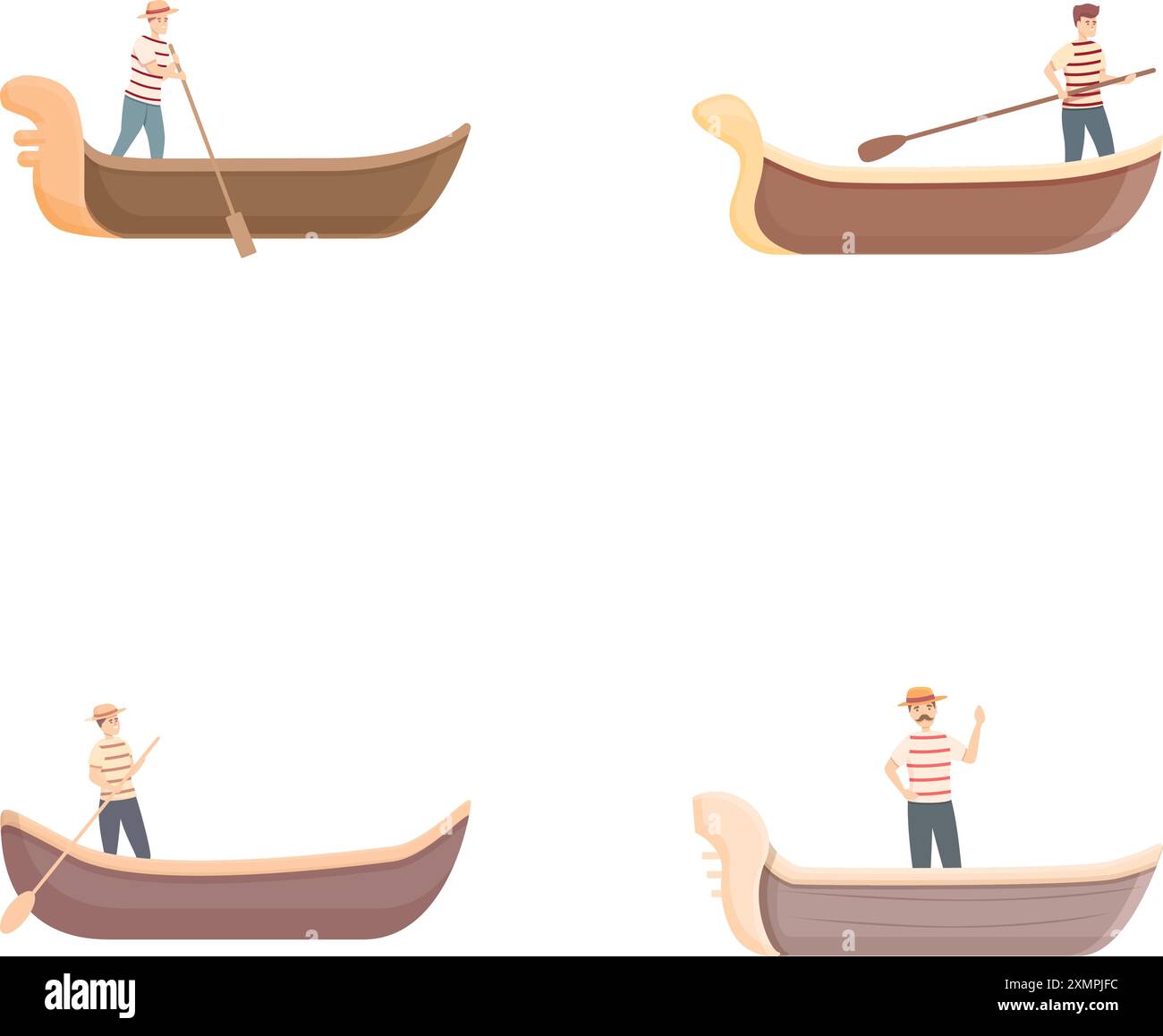 Italian gondolier icons set cartoon vector. Italian boat with gondolier ...