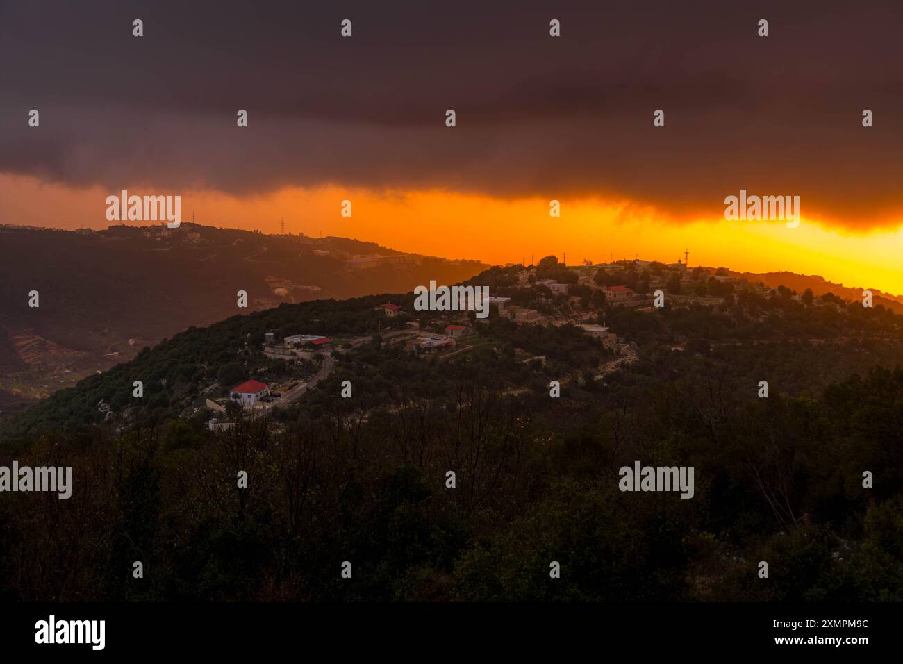 The beautiful sunset over Lebanon coast, at Mediterranean sea, with ...