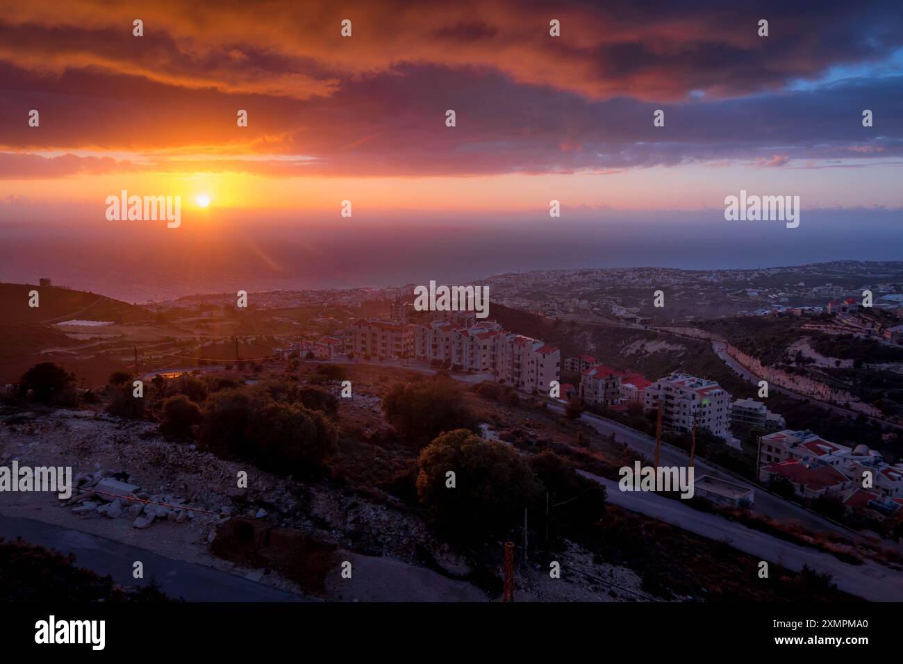 The scenic sunset over Mediterranean sea in Beirut, Lebanon capital, in ...