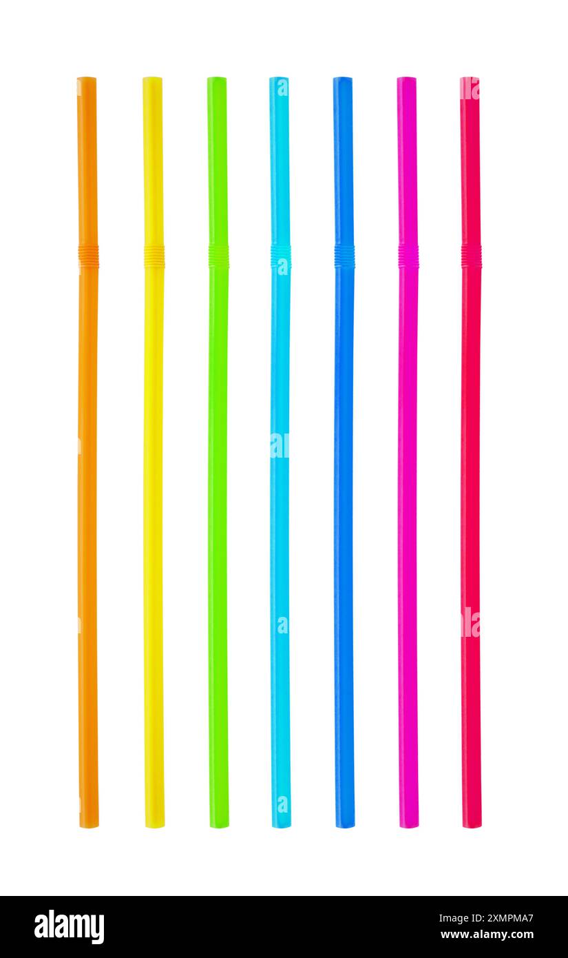 colorful plastic straw set isolated on white background Stock Photo - Alamy