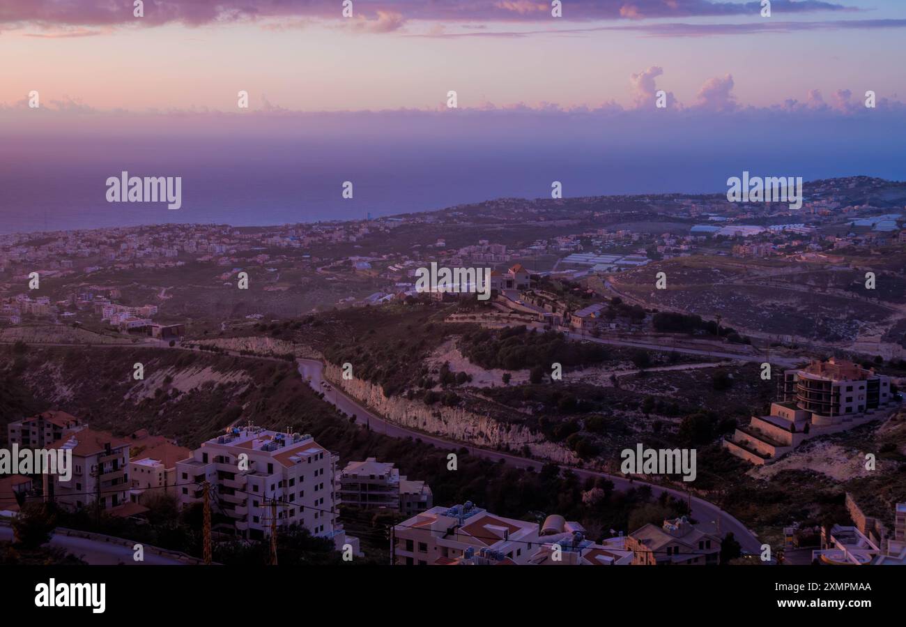 The scenic sunset over Mediterranean sea in Beirut, Lebanon capital, in ...