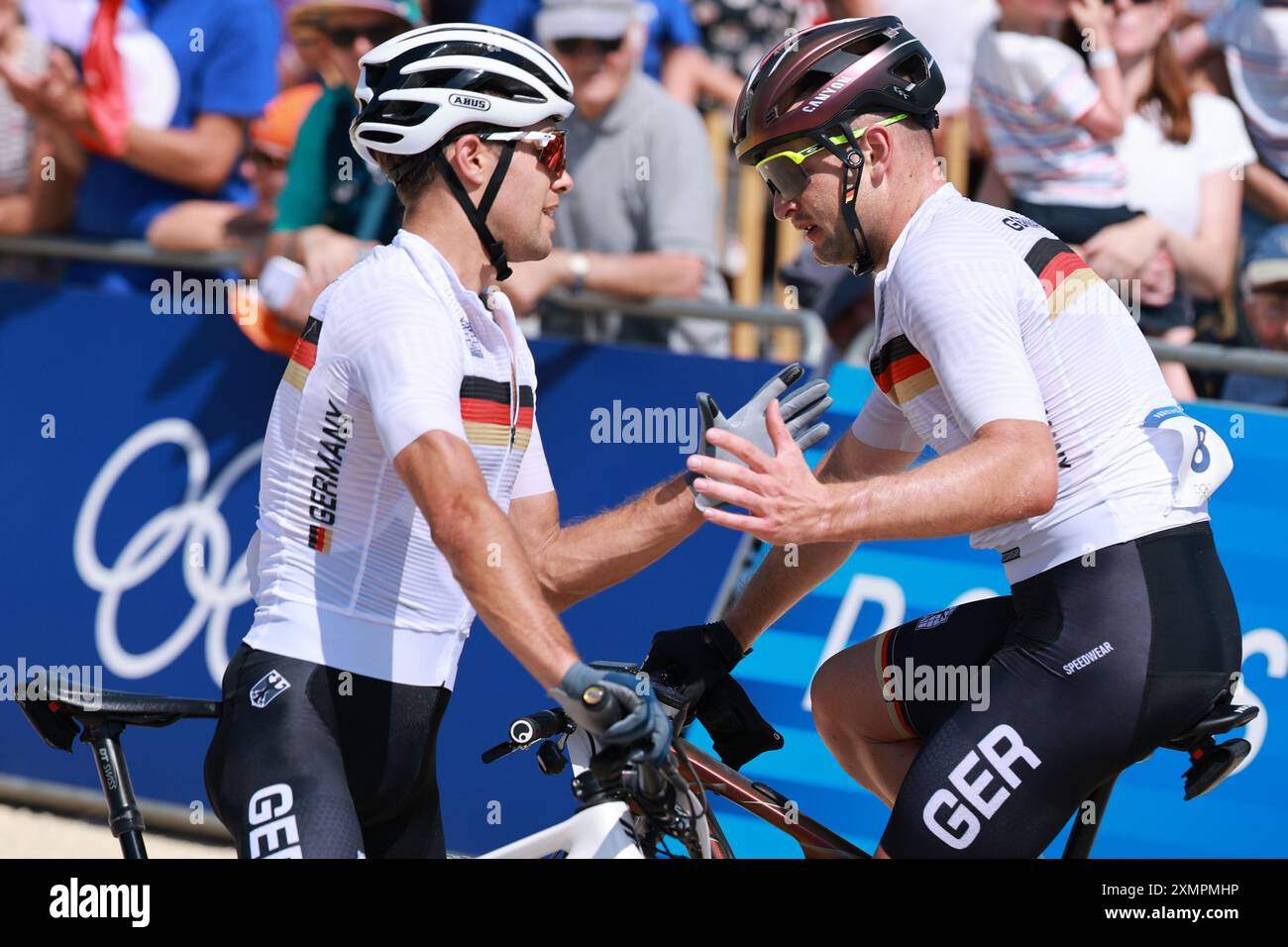 Saint Quentin En Yvelines, France. 29th July, 2024. Olympia, Paris 2024, mountain bike, cross ...