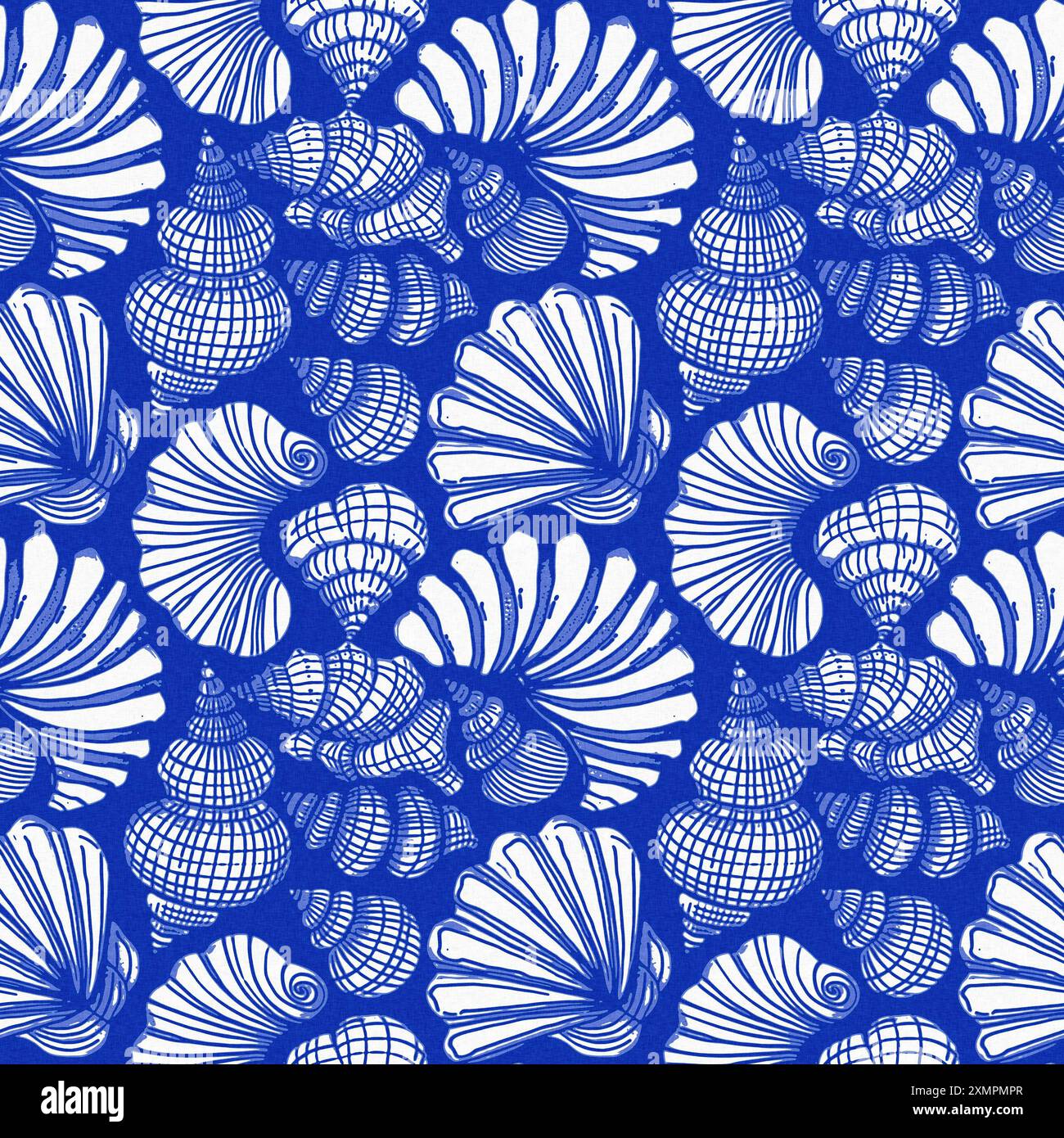 Azure blue white shell motif with linen seamless batik background ...