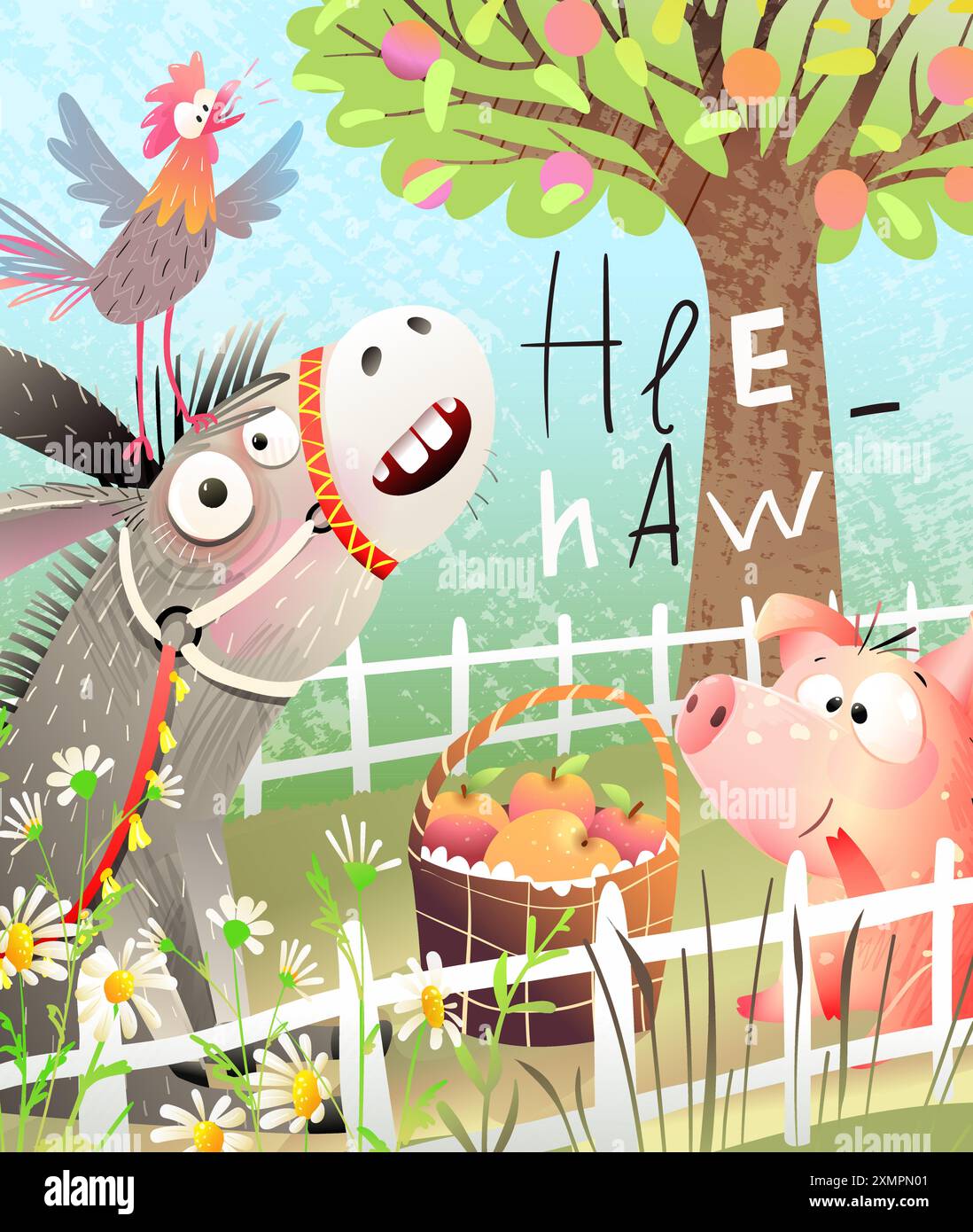 Donkey Pig and Rooster Happy Farm Cartoon for Kids Stock Vector Image ...