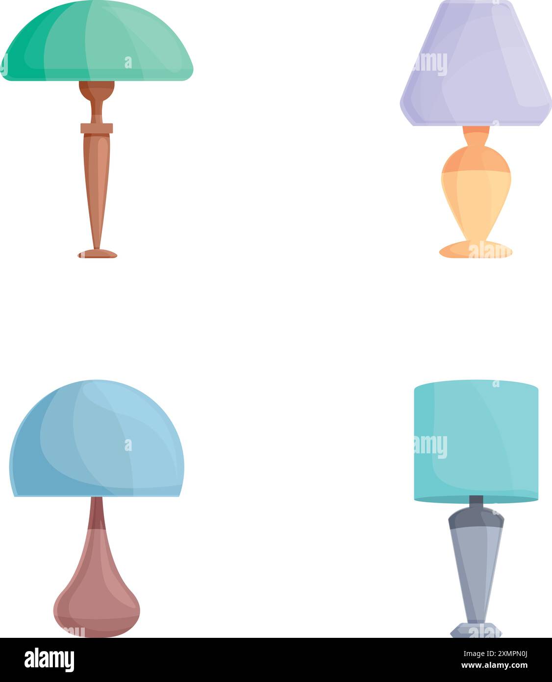 Lamp icons set cartoon vector. Table torchere with various lampshade ...
