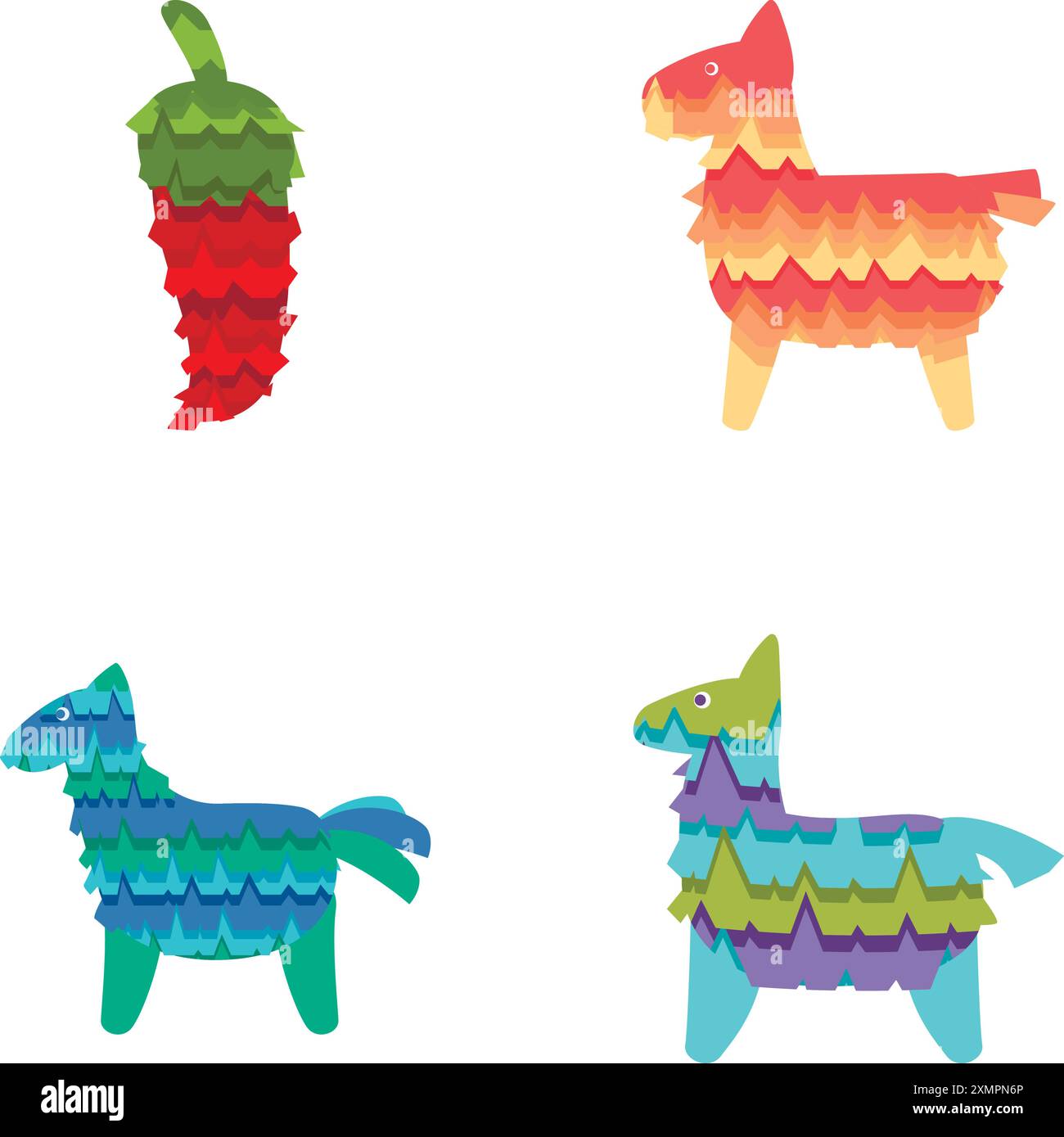 Mexican pinata icons set cartoon vector. Colored pinata for party game ...