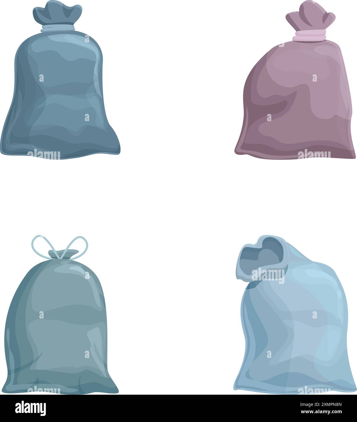 Waste bag icons set cartoon vector. Rubbish in plastic pack. Recycling ...