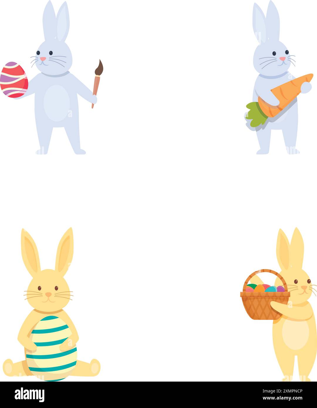 Сute rabbit icons set cartoon vector. Funny rabbit and easter egg ...