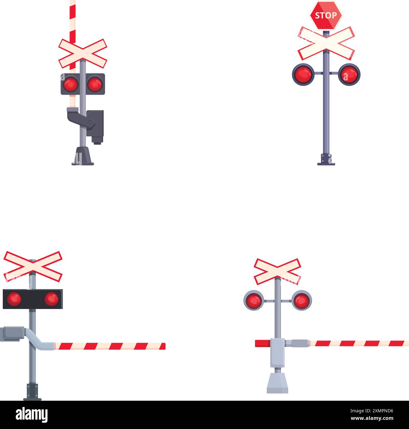Railway crossing icons set cartoon vector. Open and closed railroad ...