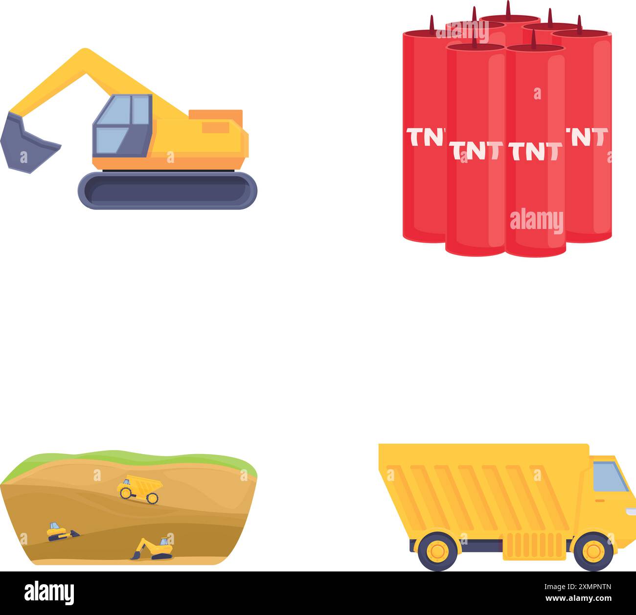 Mining industry icons set cartoon vector. Machine of quarry mining work ... Mining industry icons set cartoon vector. Machine of quarry mining work ...