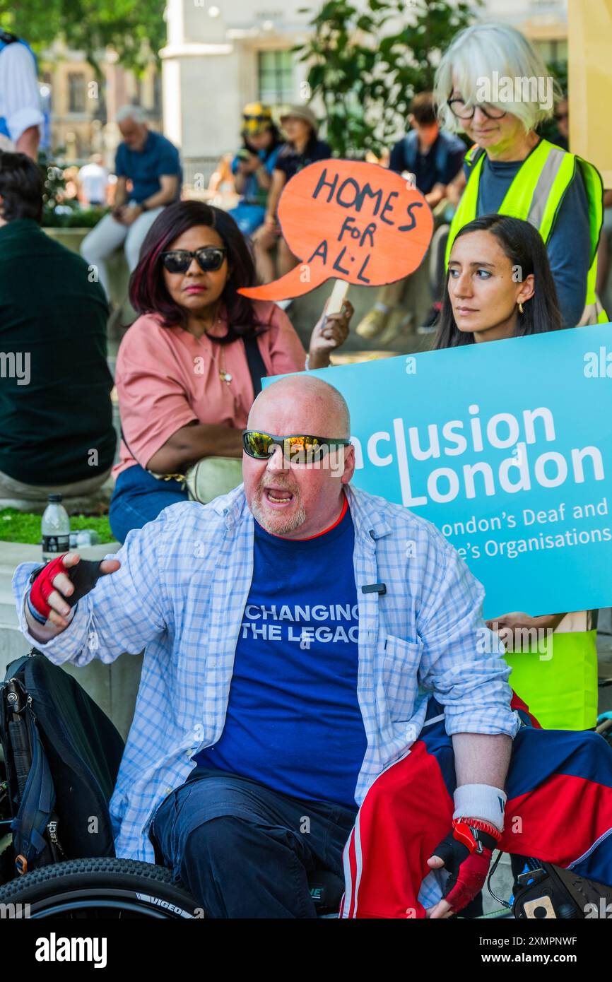 London, UK. 29th July, 2024. A protest calling for accessible housing ...