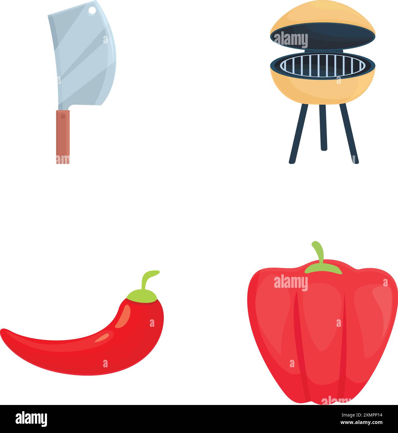 Bbq icons set cartoon vector. Barbecue party food and equipment ...