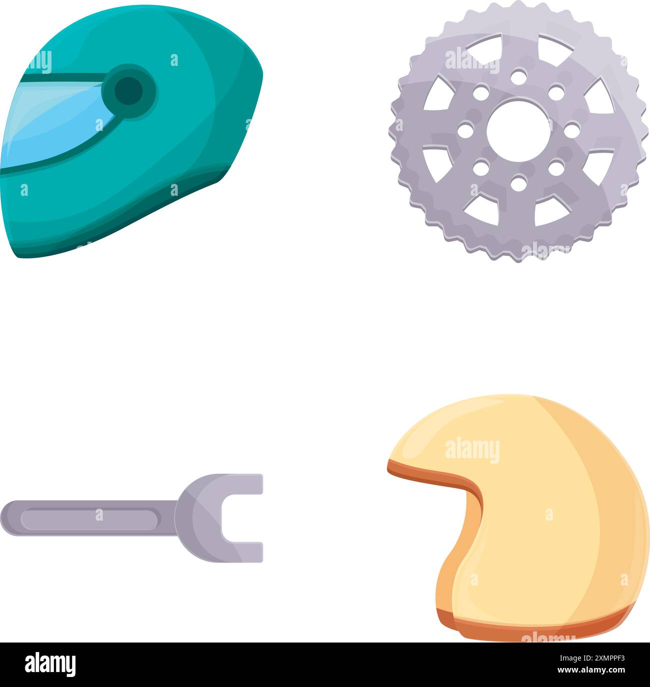 Motorcycle tool icons set cartoon vector. Motorcycle gear and accessory ...