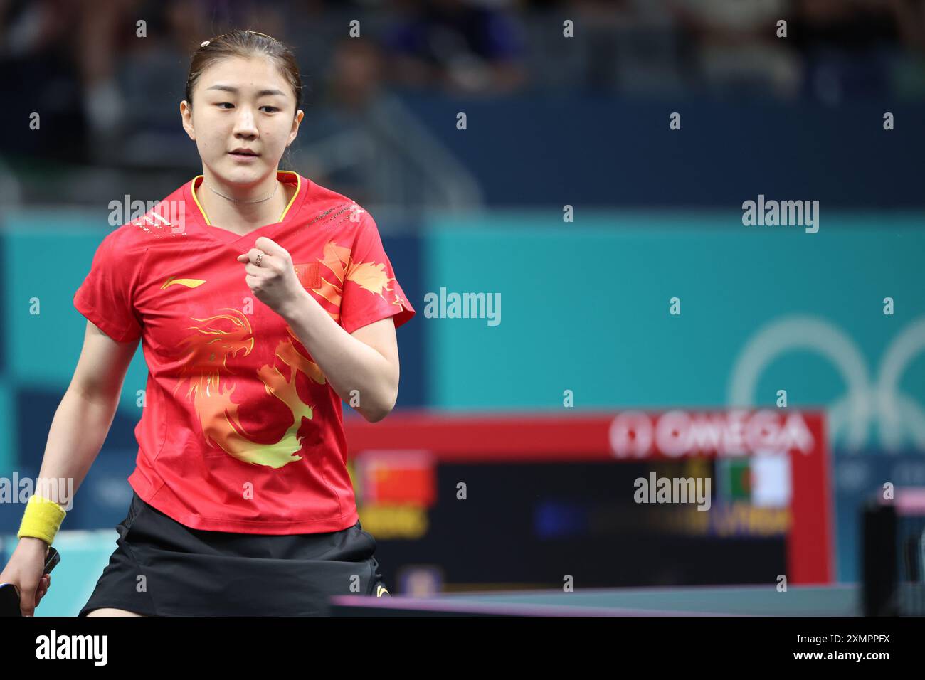Paris, France. 29th July, 2024. Chen Meng of China reacts during the women's singles round of 64 ...