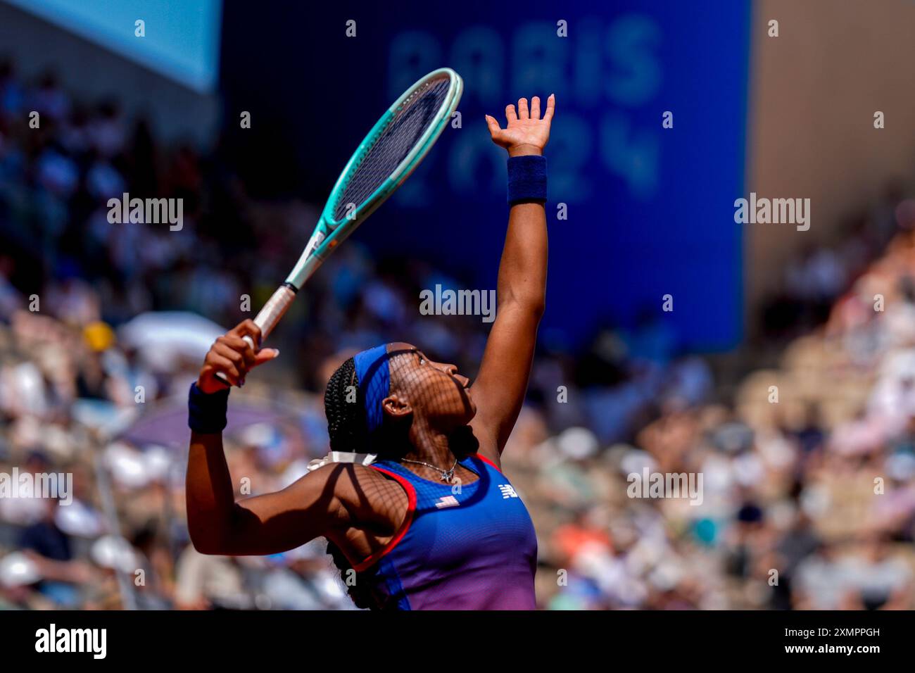 Coco Gauff of United States serves against Maria Lourdes Carle of ...