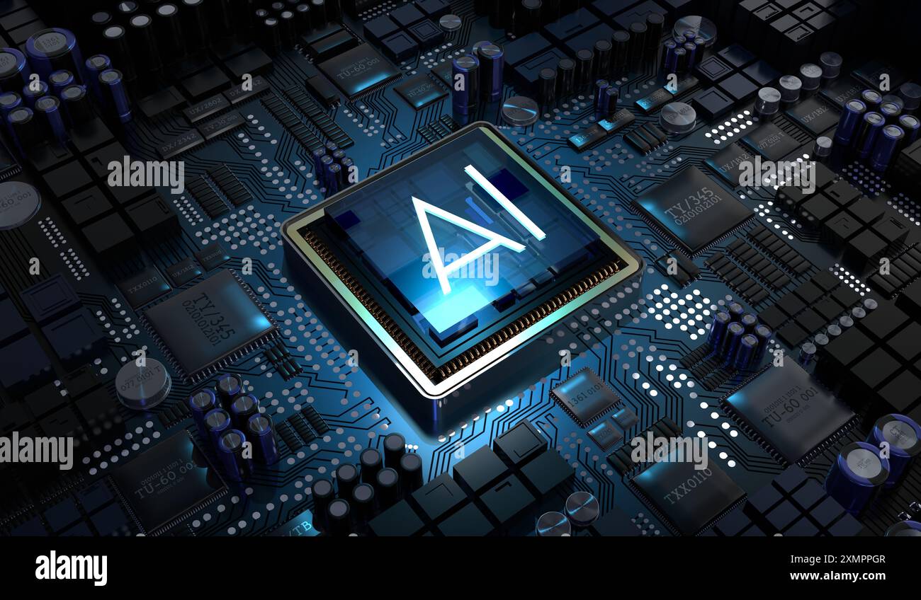 AI concept with computer processor - 3D illustration Stock Photo - Alamy