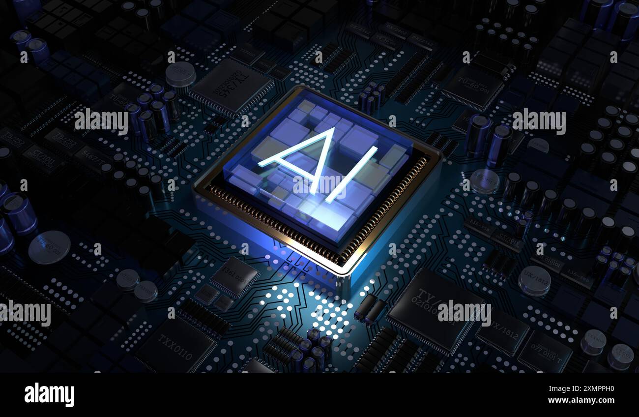 AI concept with computer processor - 3D illustration Stock Photo - Alamy